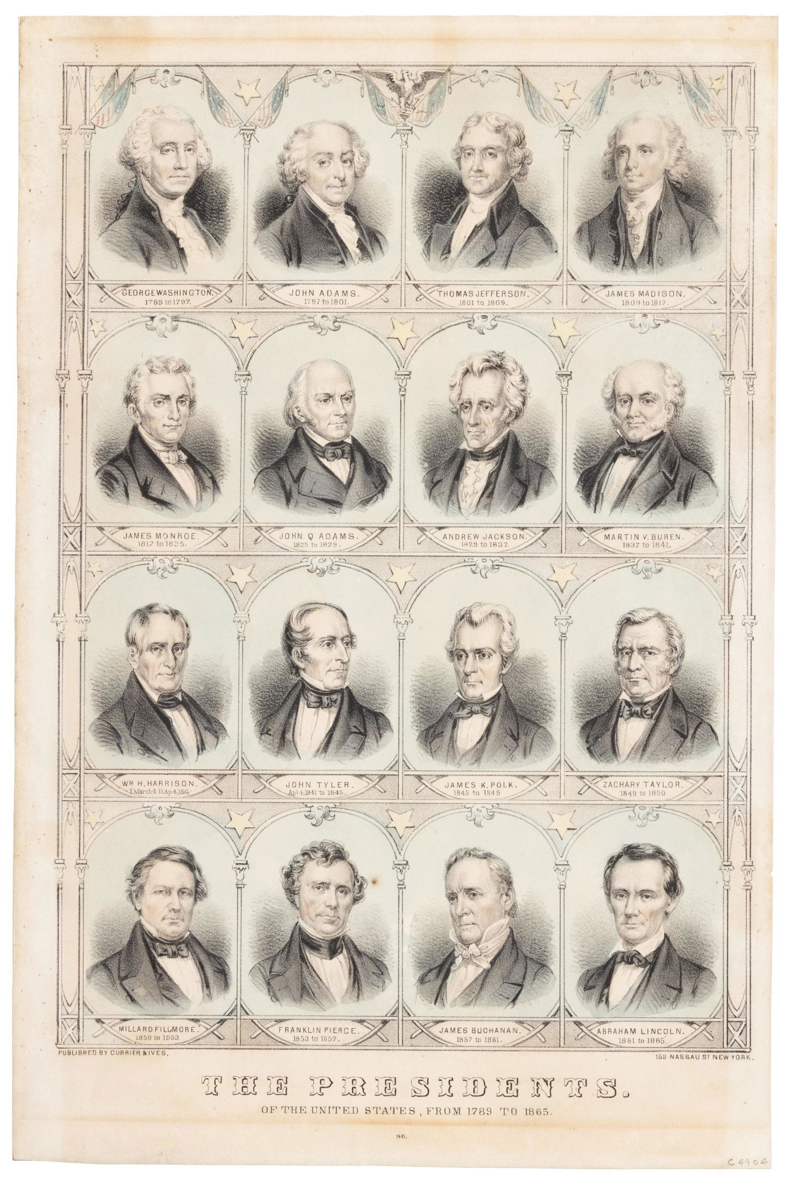 Lithograph Of 16 Presidents By Currier & Ives, 1865 Auction