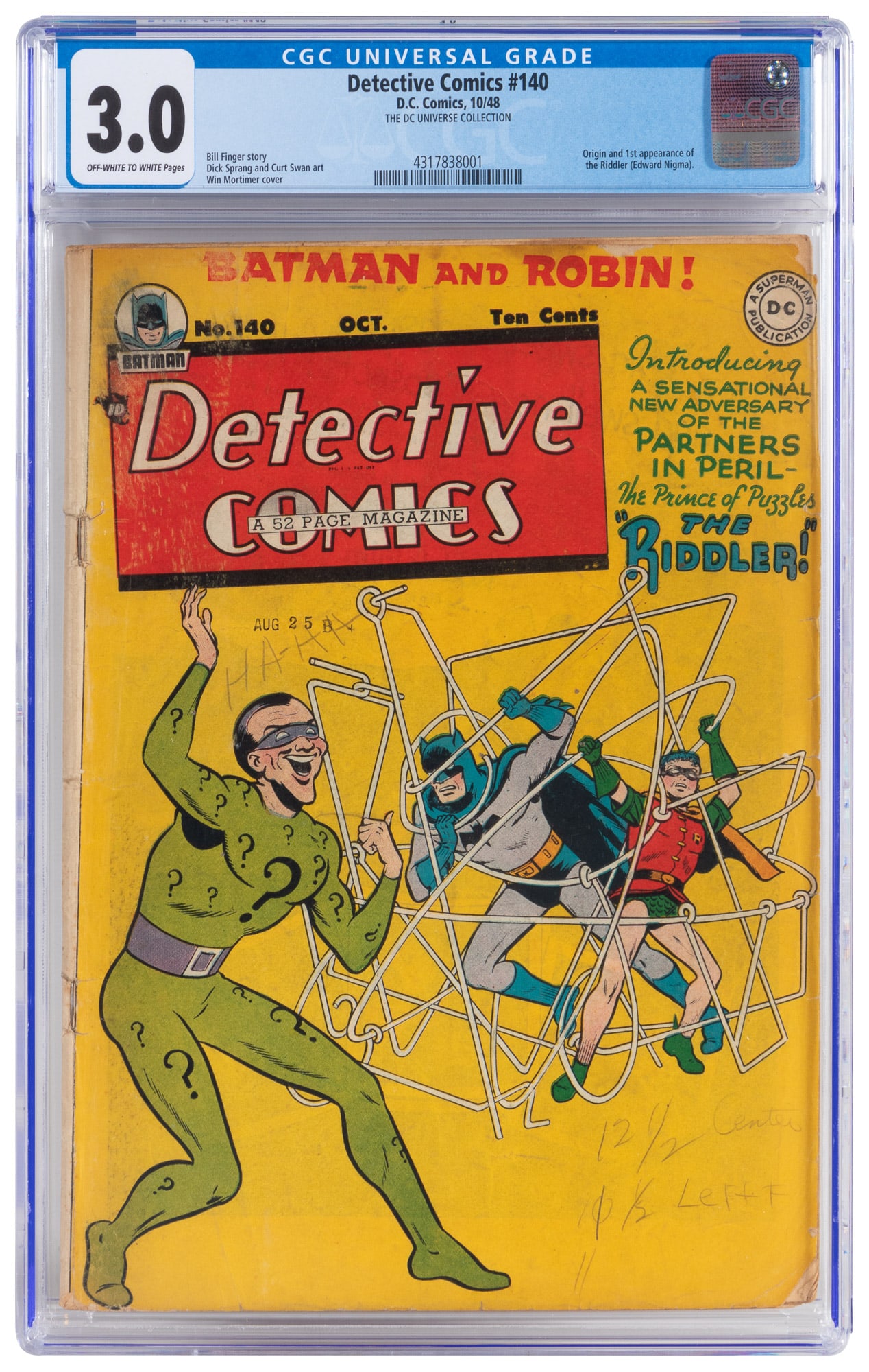 Detective Comics #140 * Cgc 3.0 * Origin And 1st Appearance Of The ...