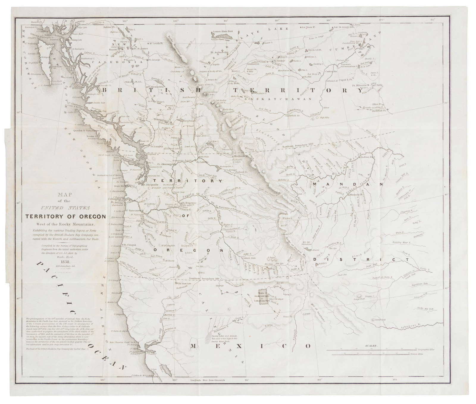 Hood's Map Of Oregon Territory 1838 Auction