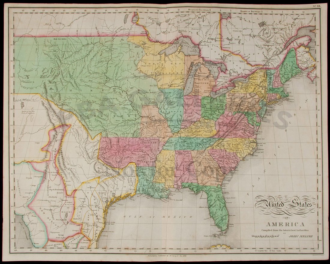 Melish map of the United States 1821 - Sep 27, 2012 | PBA Galleries in CA