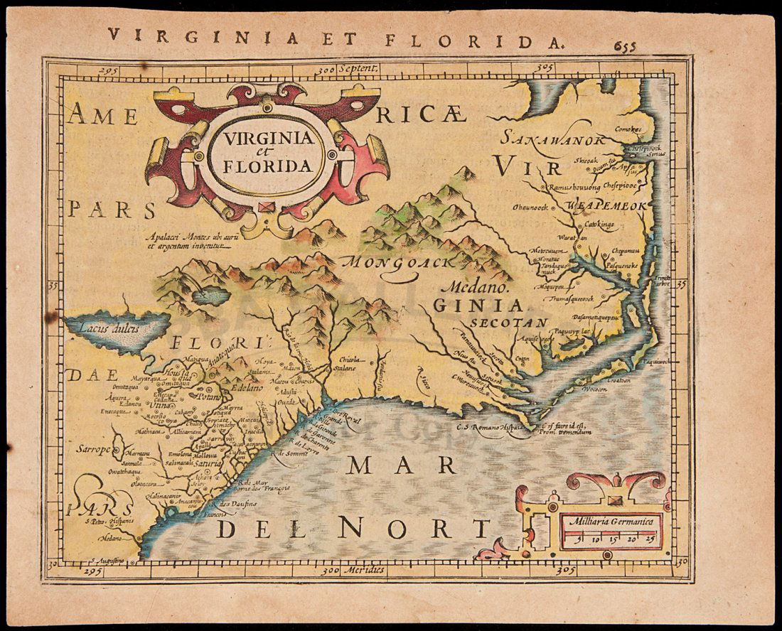 610: Mercator/Hondius map of Virginia 1607