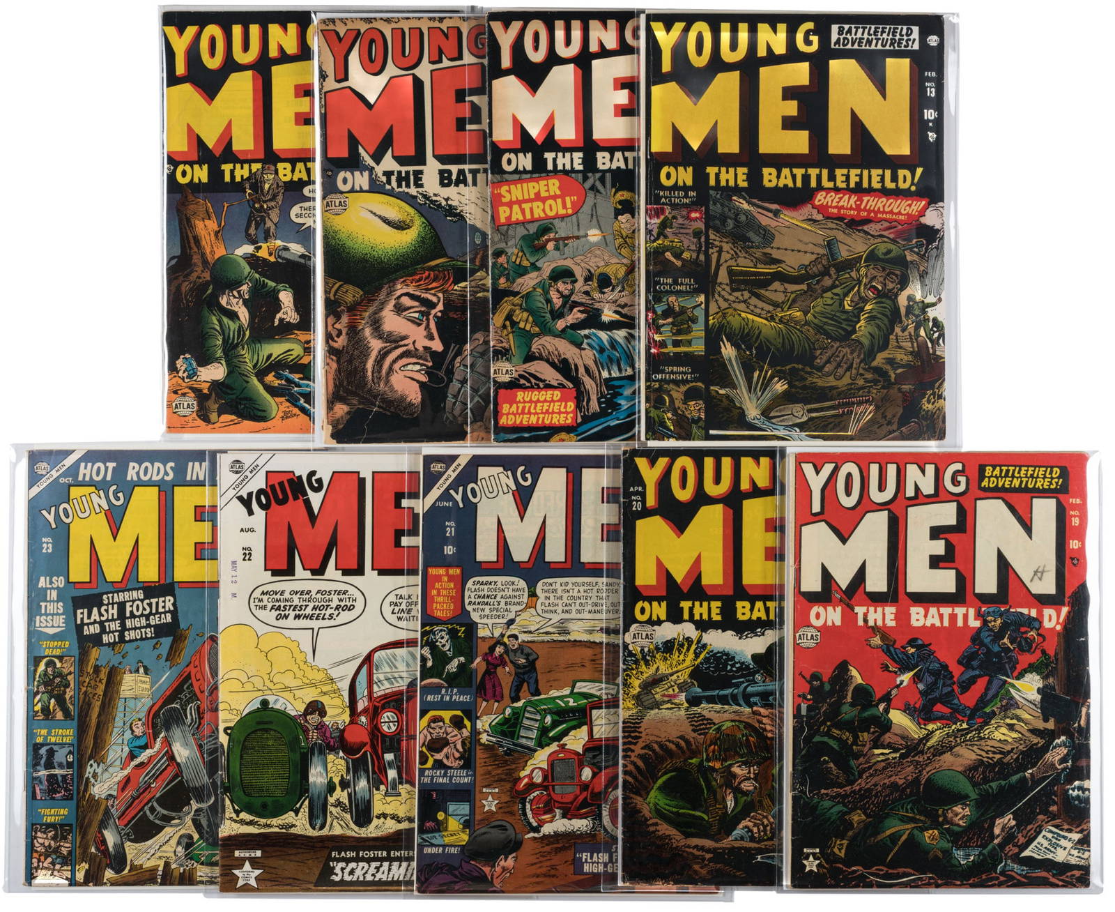 Young Men #s 13, 16-23 * Lot Of 9 Atlas War Mags * 1950s Auction