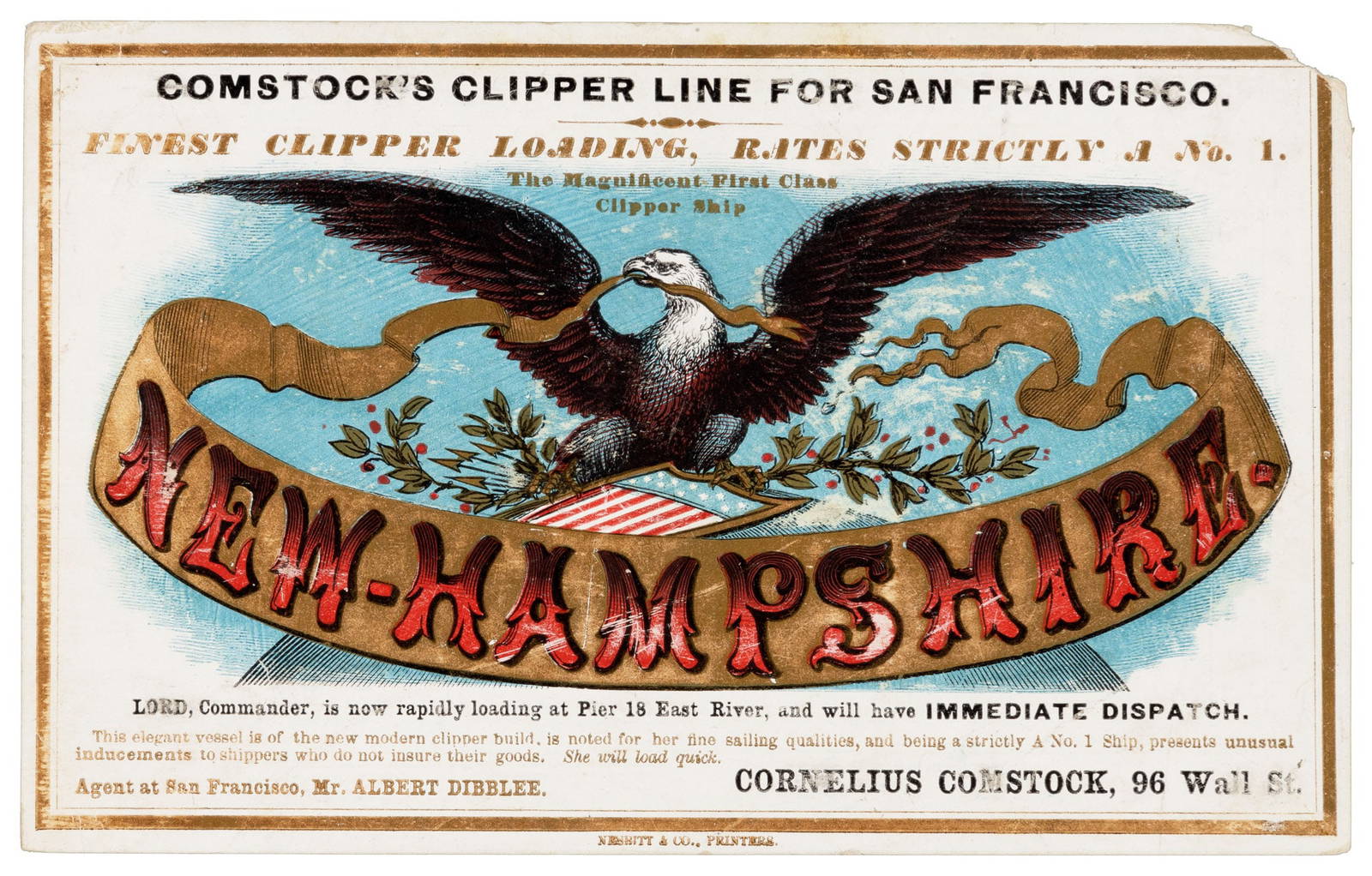 Buy Clipper Card For New-hampsire By Nesbitt | Pba Galleries In Ca
