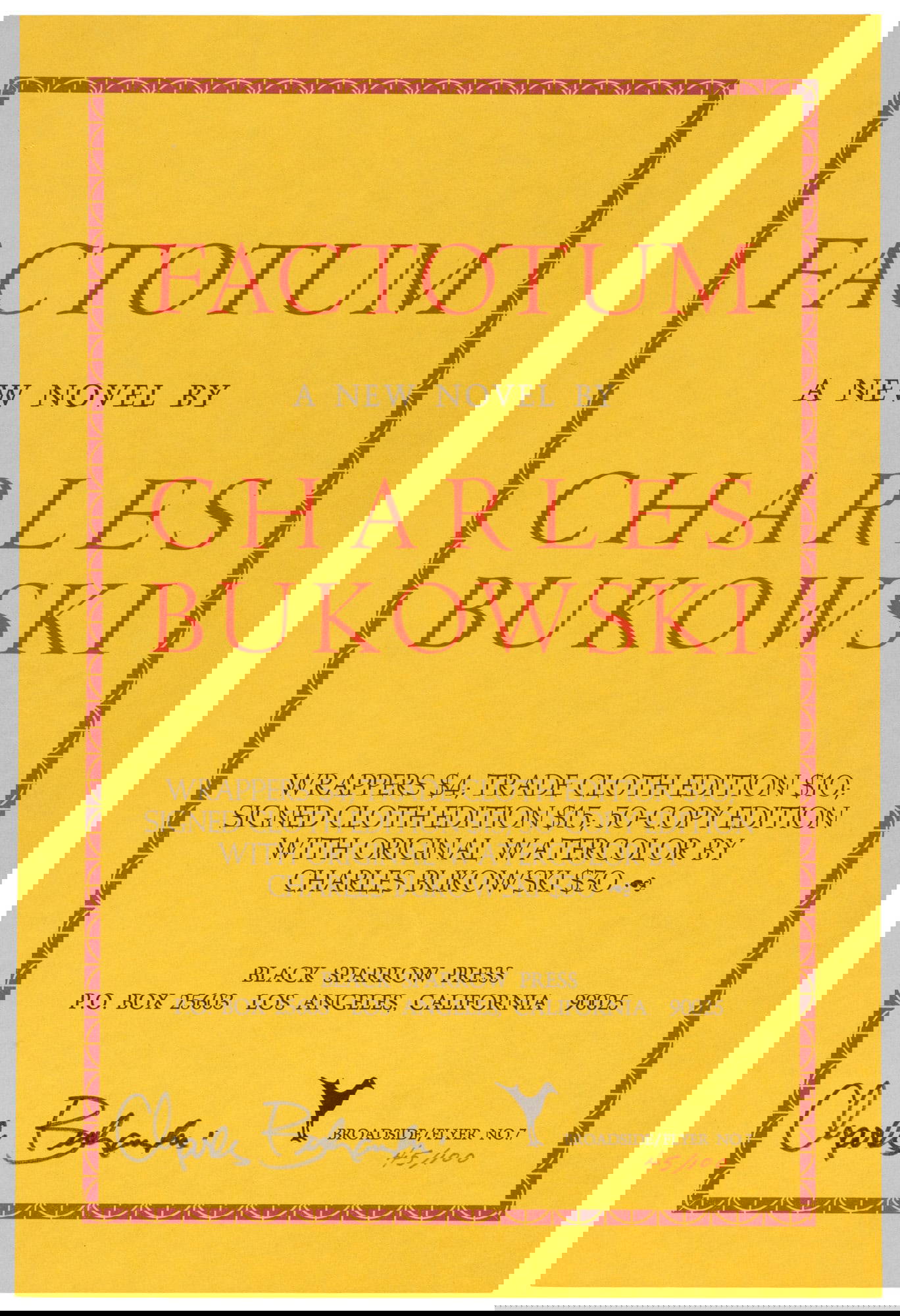 Bukowski Signed Factotum Flyer 1/100 Auction