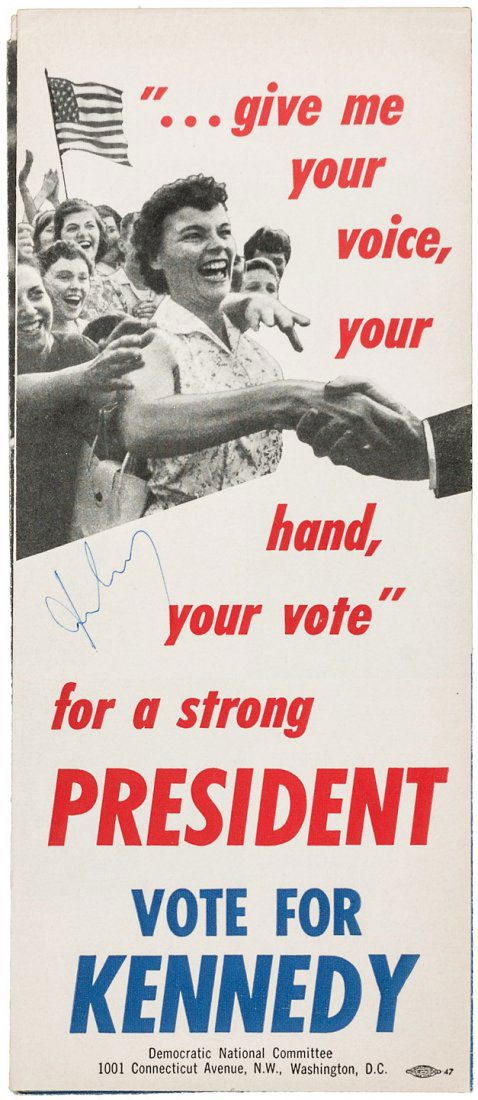 Kennedy signs 1960 campaign brochure