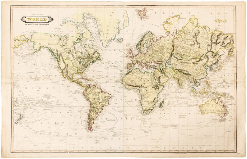 Uncommon Chart Of World C.1840