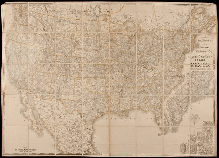 Large Folding Railroad Map Of North America 1891