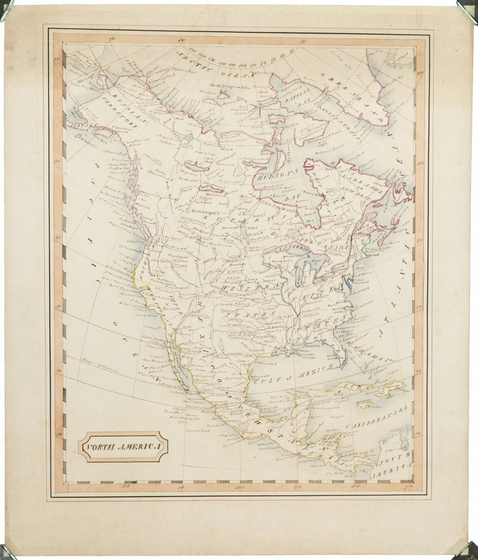 Unusual MS. map of North America 1835