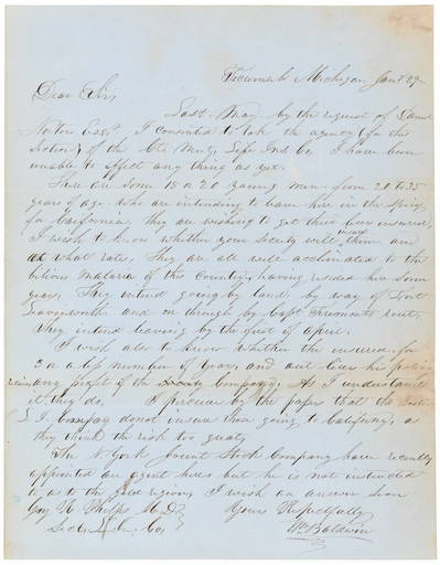 1849 Letter, Michigan To California Gold Fields By