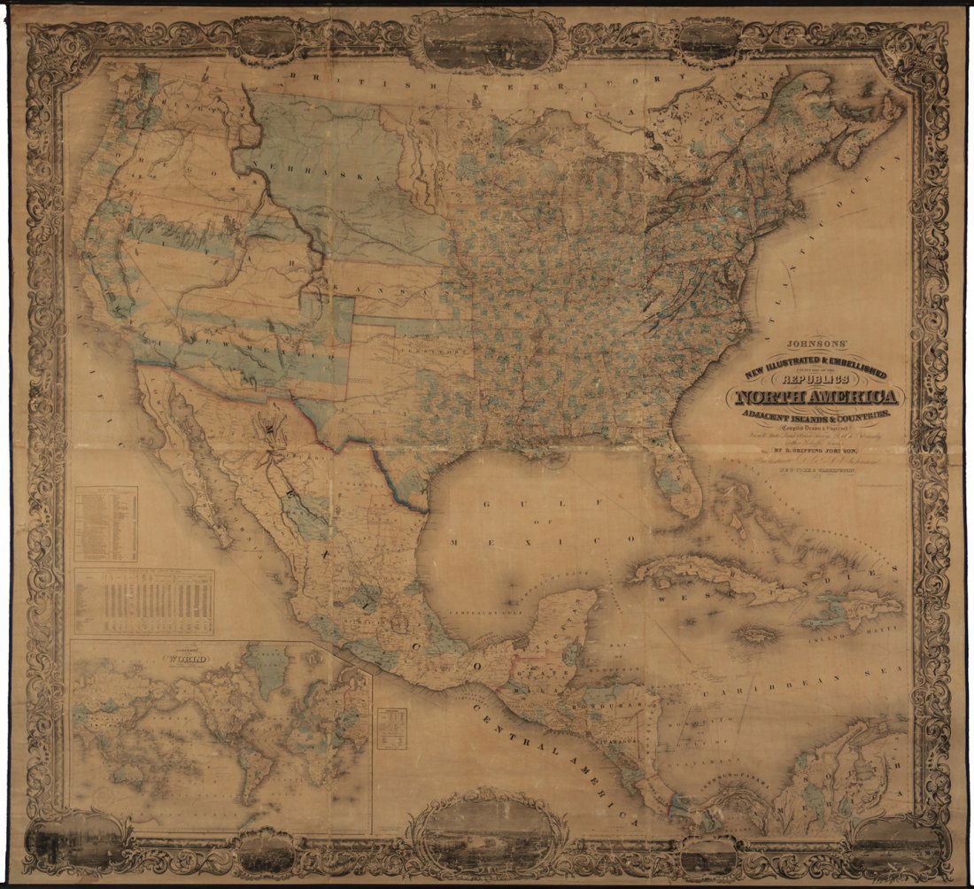 Wall map of North America 1857