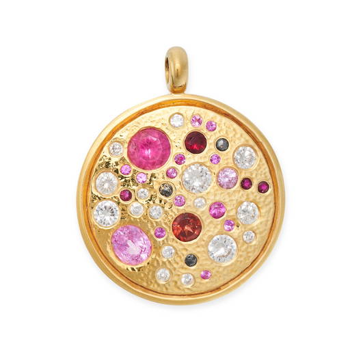A Ruby, Pink Sapphire, Garnet And Diamond Pendant The Circular Disc Set ...