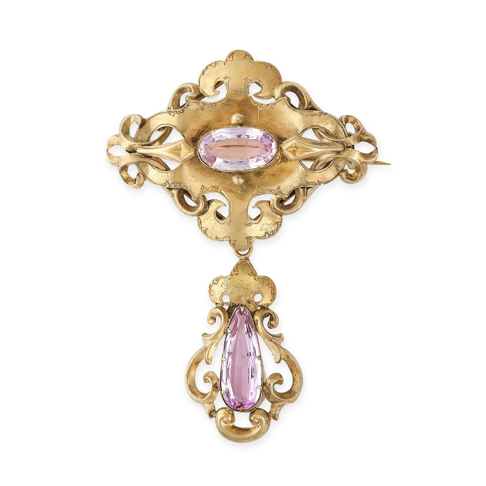 BIRKS, AN ANTIQUE IMPERIAL PINK TOPAZ BROOCH in yellow gold, in ...
