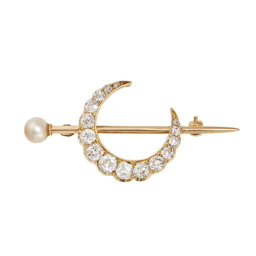 An Antique Diamond And Pear Crescent Moon Bar Brooch In Yellow Gold ...
