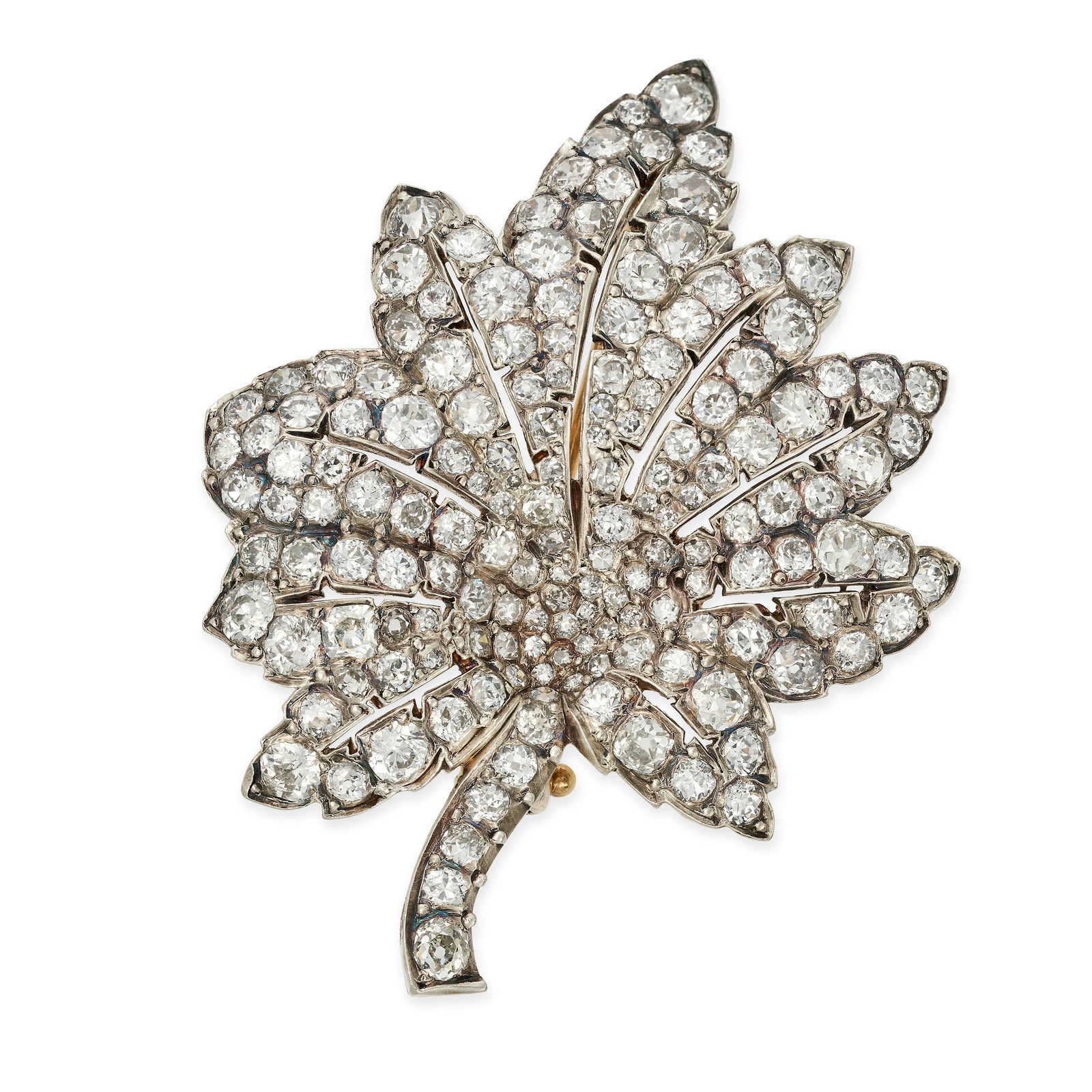 An Antique Diamond Leaf Brooch In 18ct Yellow Gold And Silver, Designed ...