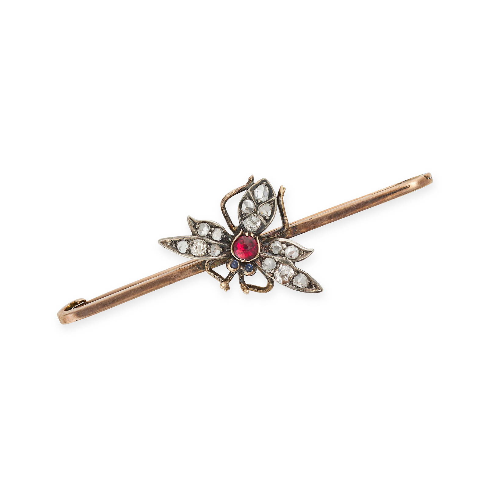 An Antique Ruby And Diamond Insect Bar Brooch In Yellow Gold And Silver ...