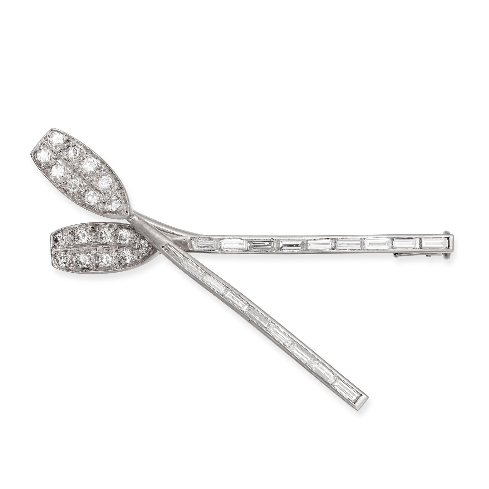 A Diamond Oars Brooch In White Gold, Designed As Two Crossed Rowing ...