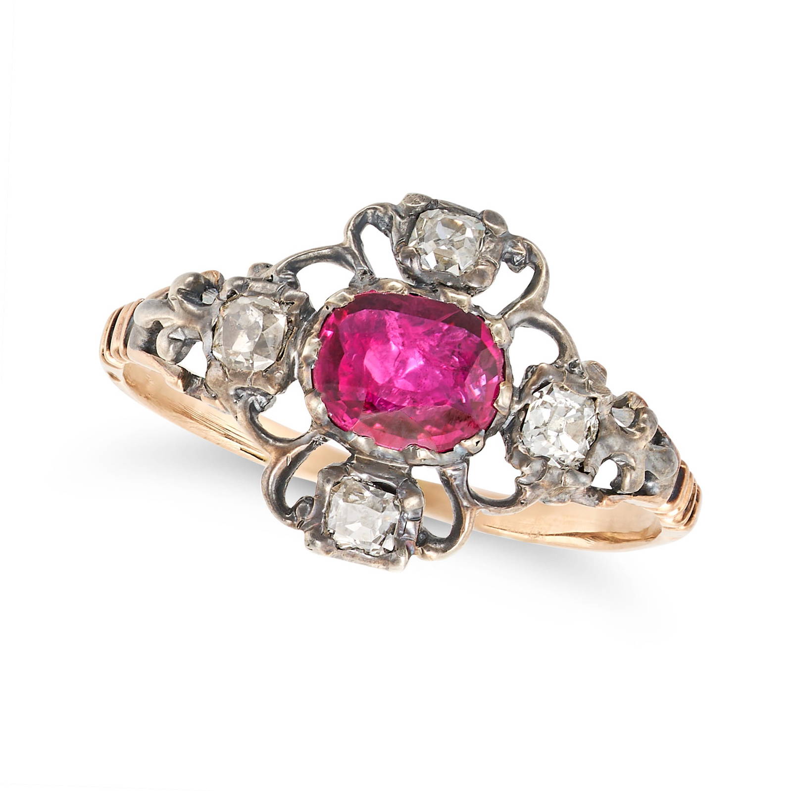 An Antique Georgian Ruby And Diamond Ring In Yellow Gold And Silver ...