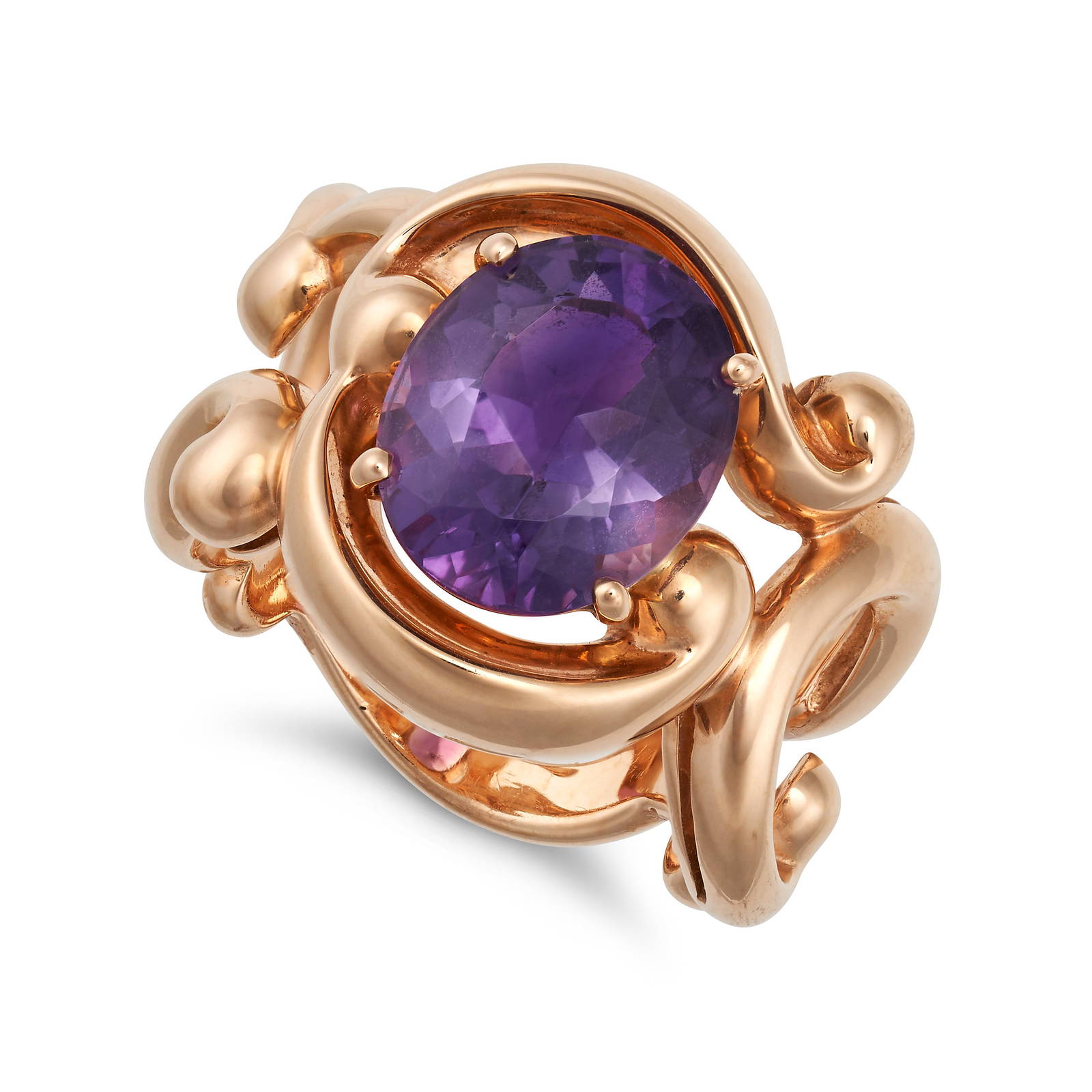 Faberge, An Amethyst Rococo Dress Ring In 18ct Rose Gold, Set With An ...