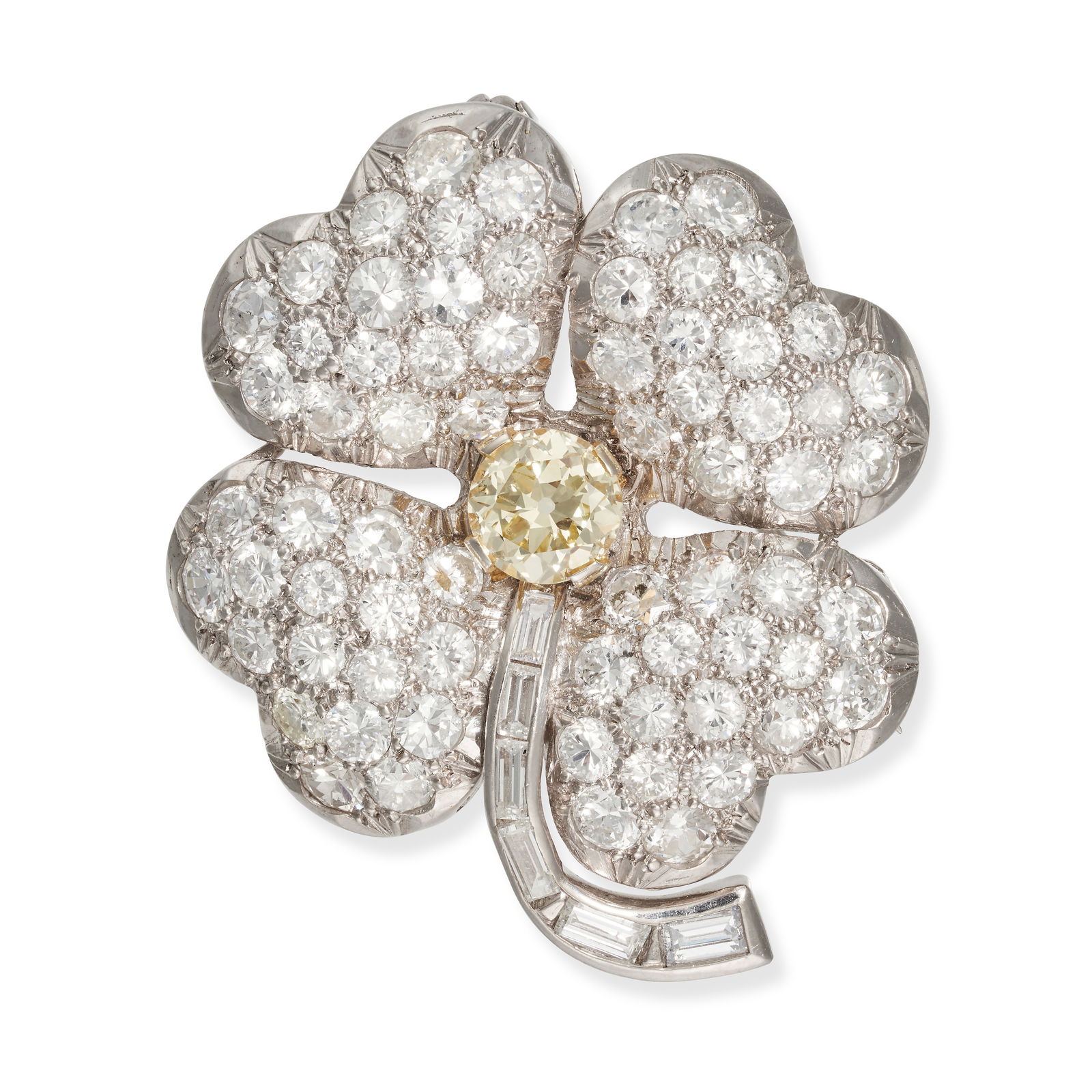 A Diamond Clover Brooch Designed As A Four Leaf Clover, Set To The ...