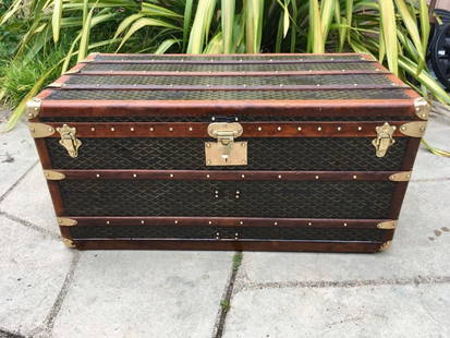 Antique Leatheroid Travel Steamer Trunk