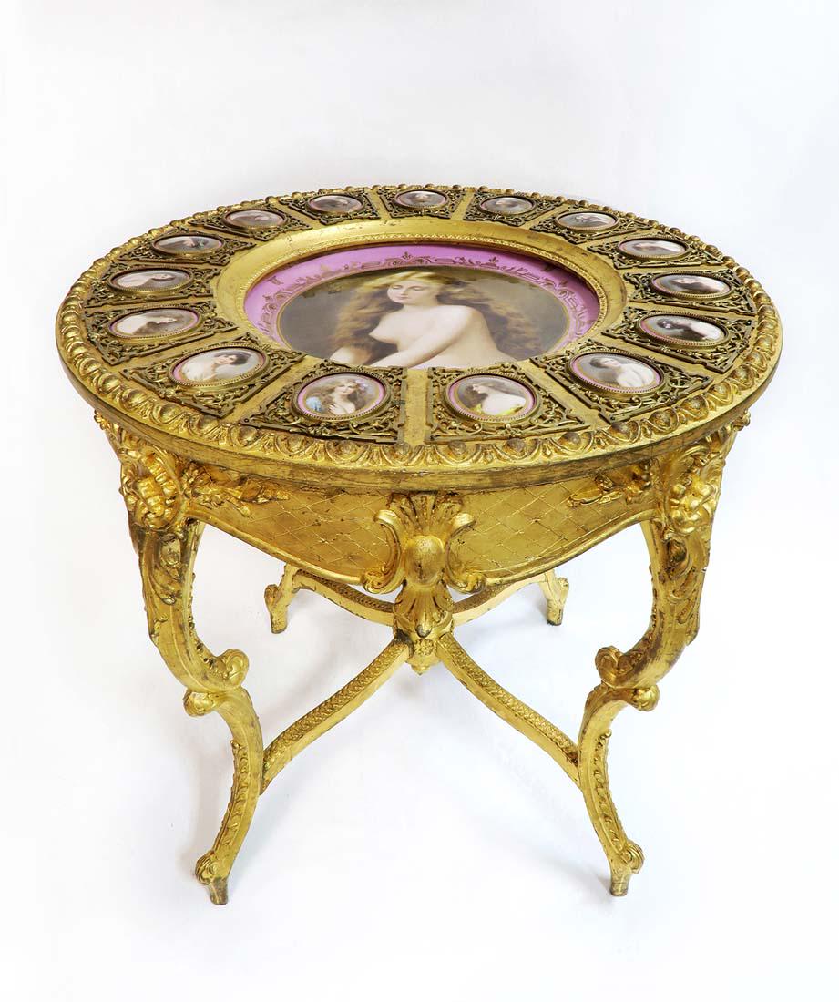 Large Royal Vienna Center Table W/Porcelain Plaques