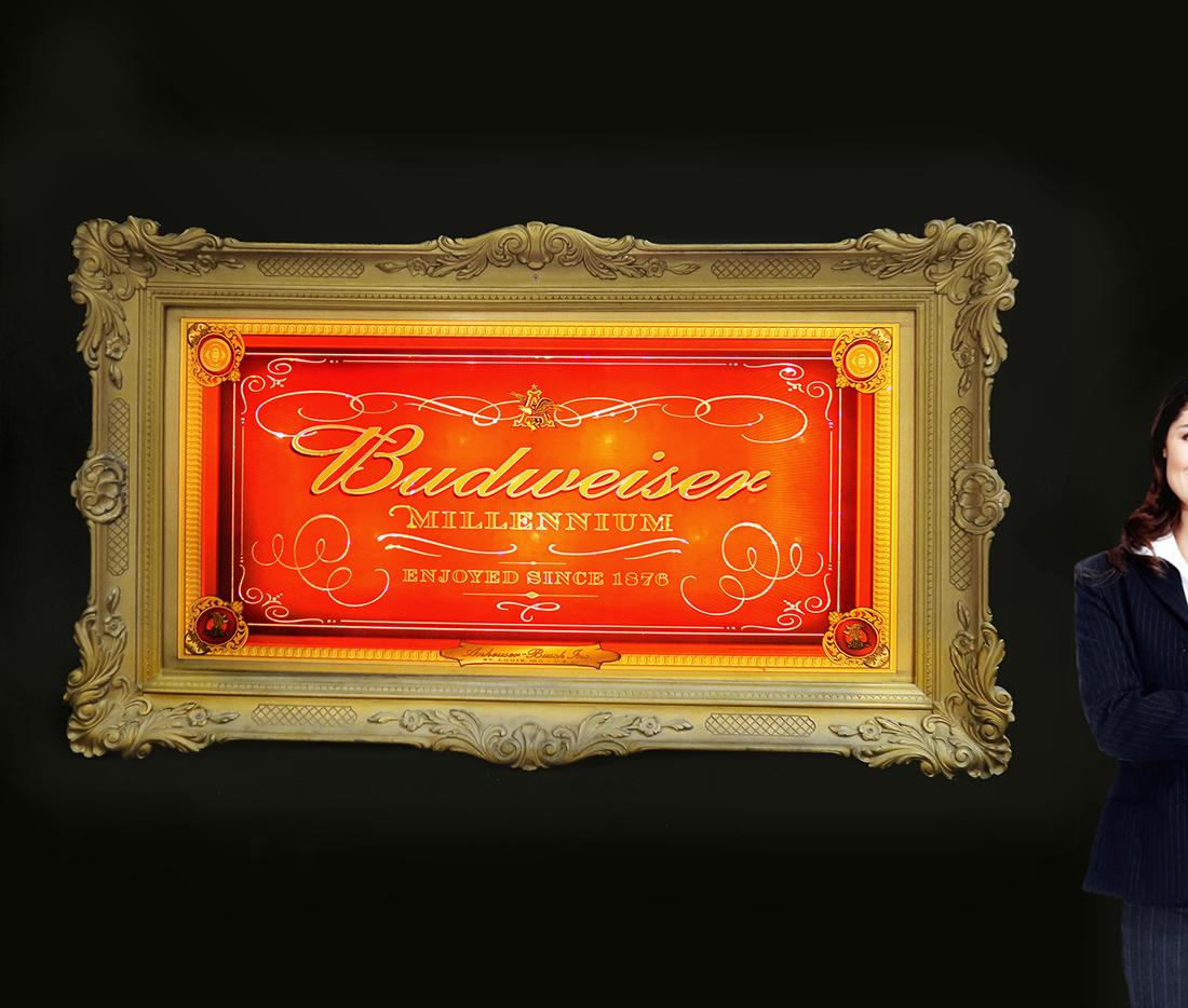 Large Vintage Framed Budweiser Sign Painted on Glass