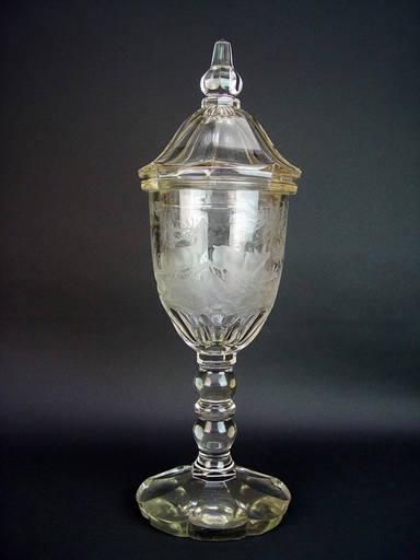 19th C. Bohemian Diamond Cut Rock Crystal Lidded Goblet (#0650X) on Feb ...