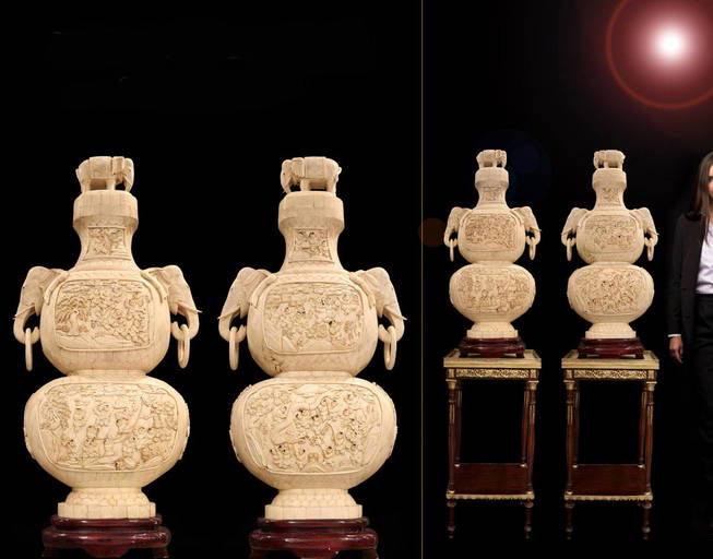 A Pair of Monumental Chinese Bone Vases/Urns (#0080A) on Jun 05, 2022 ...