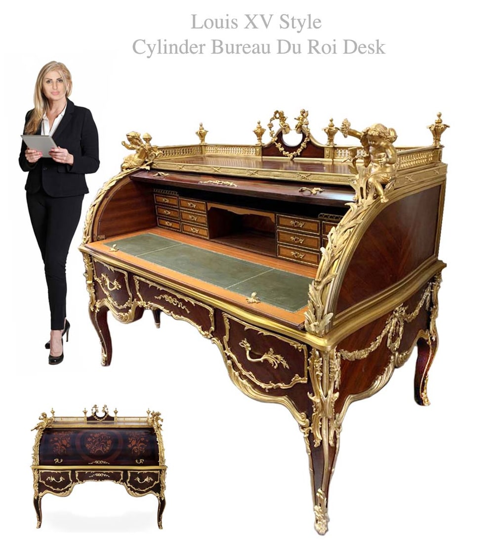 Buy A Monumental Louis Xv Style Cylinder Bureau Du Roi Desk | Antique ...