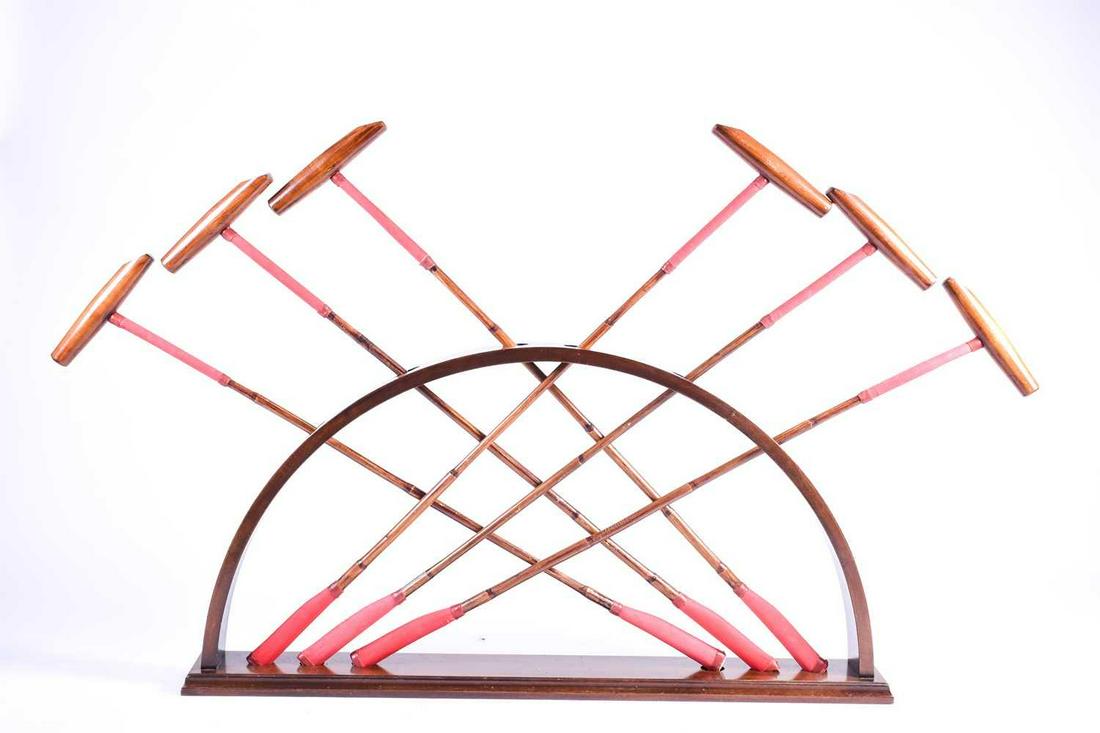 A Set Of Six Polo Mallets, With Bamboo Shafts, The Head