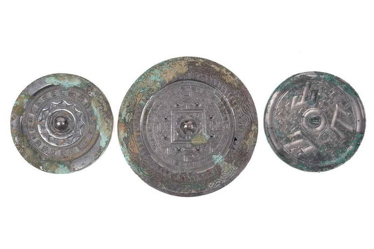 A Chinese Warring States Style Three Shan Silvered Bronze Mirror, With ...