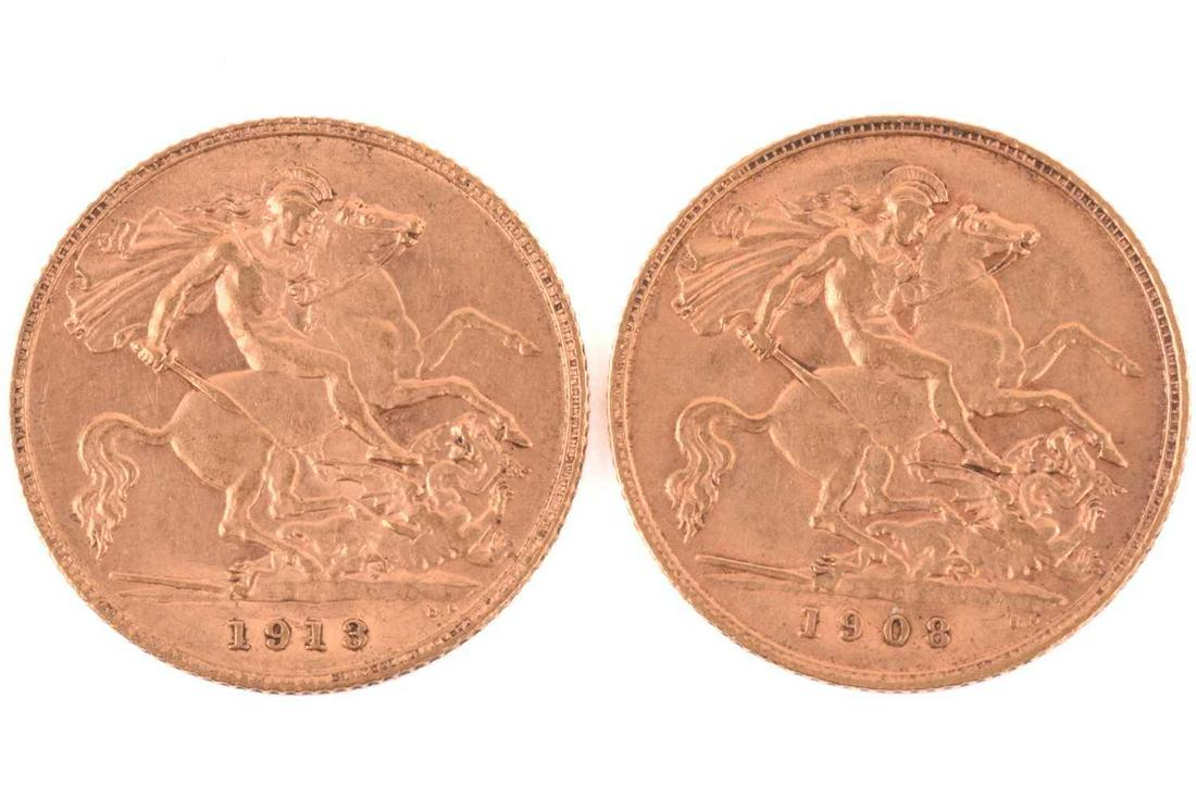 Two Half Sovereigns One Edward Vii 1908, Obverse With Bare Head Facing ...