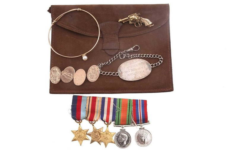 A Small Jewellery Collection Of Military Interest; To Include A 9ct ...