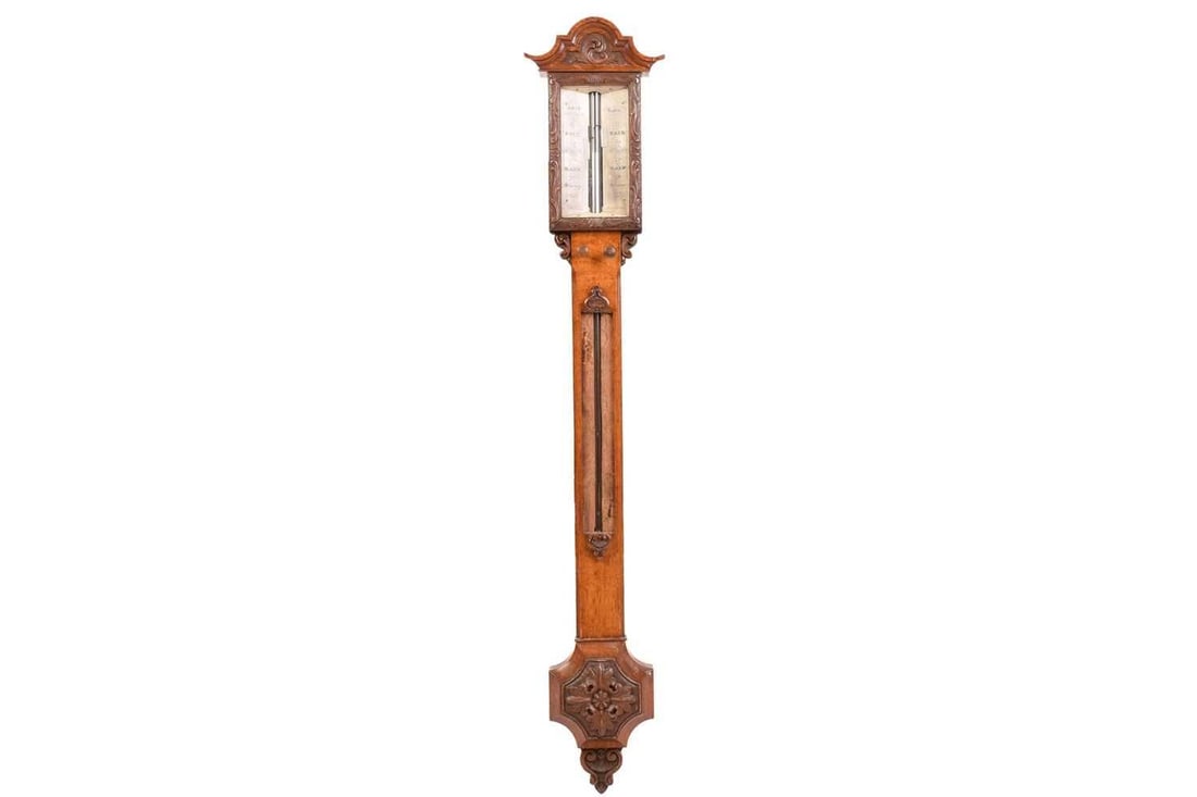 Adie, 395 Strand, London, A Victorian Oak Mercurial Stick Barometer ...