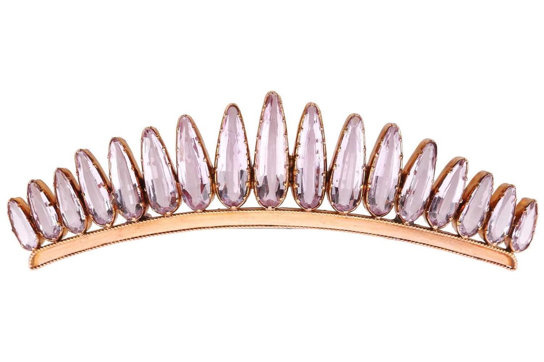 An Early Victorian Pink Topaz Tiara Hair Piece, Later Converted To A ...