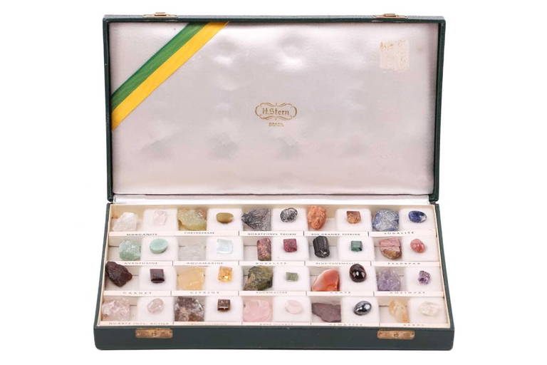 A Case Of Gem And Mineral Specimens, Featuring Twenty Species Of ...