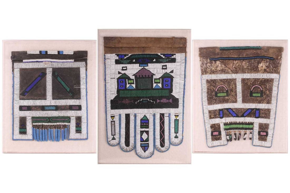 Three Ndebele Tribal Beadwork Panels Attached To A Canvas And Encased ...