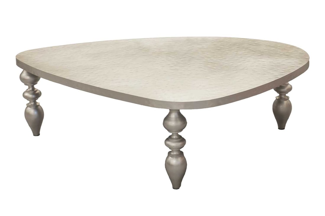A Contemporary Designer Brushed Aluminum Pebble Form Coffee Table With ...