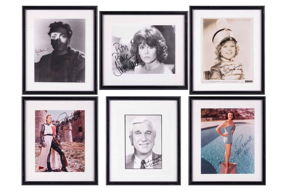 A Collection Six Signed Celebrity Photographs, Framed And Glazed ...