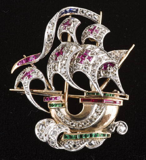 Broche Caravela Portuguêsa Contrastada Cabeça De Galo