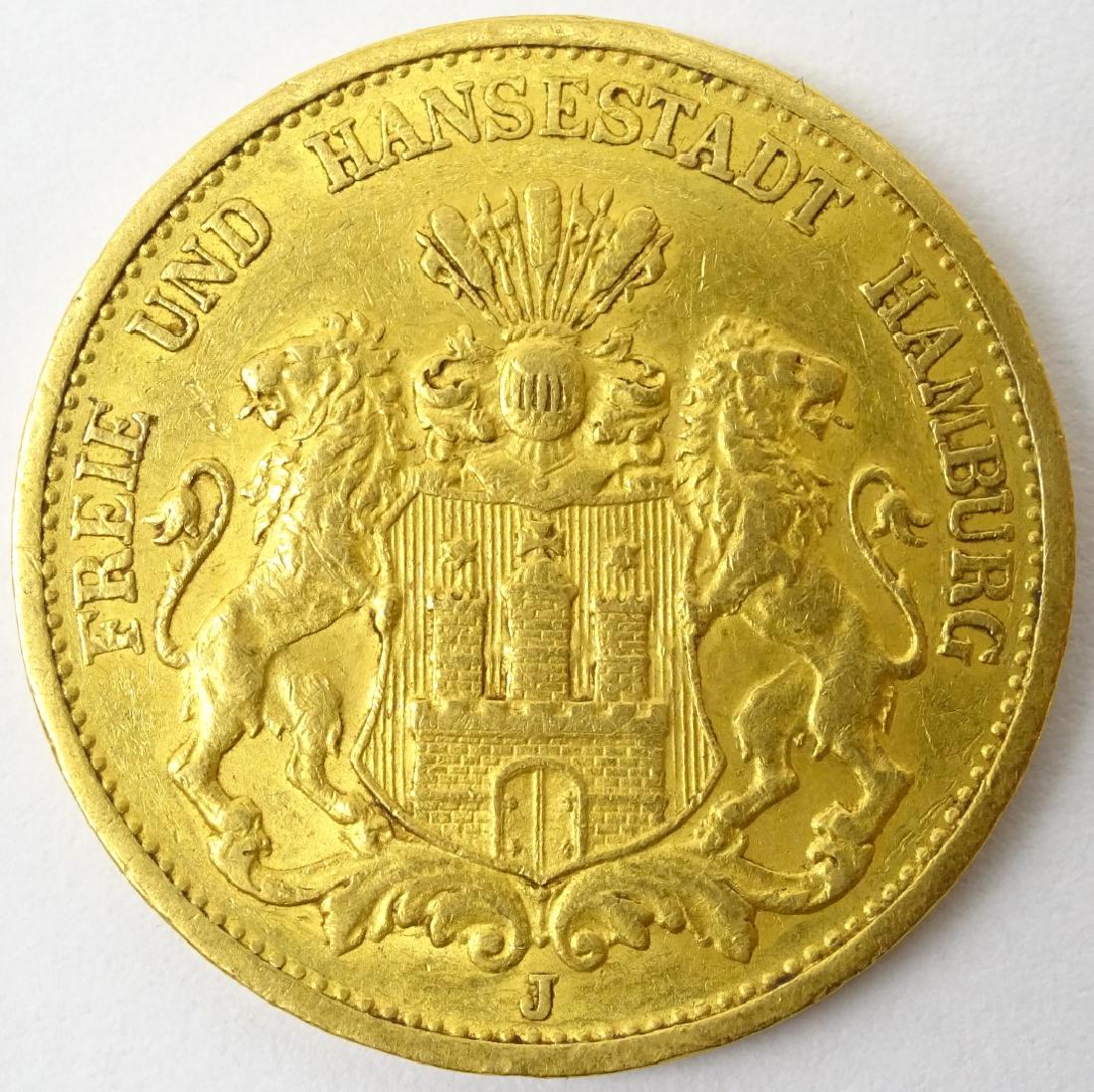 1893 gold 20 Mark coin, J mintmark