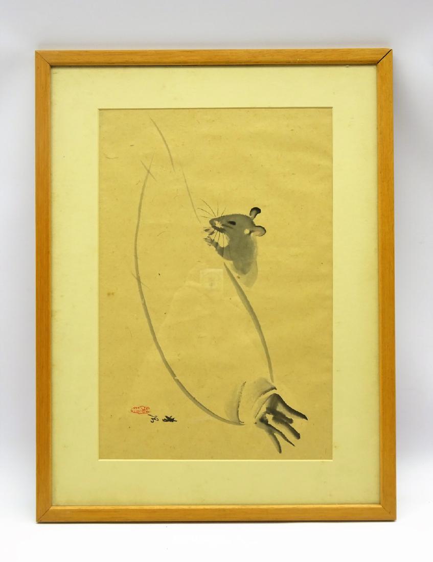 Japanese Meiji period drawing of a mouse on a radish