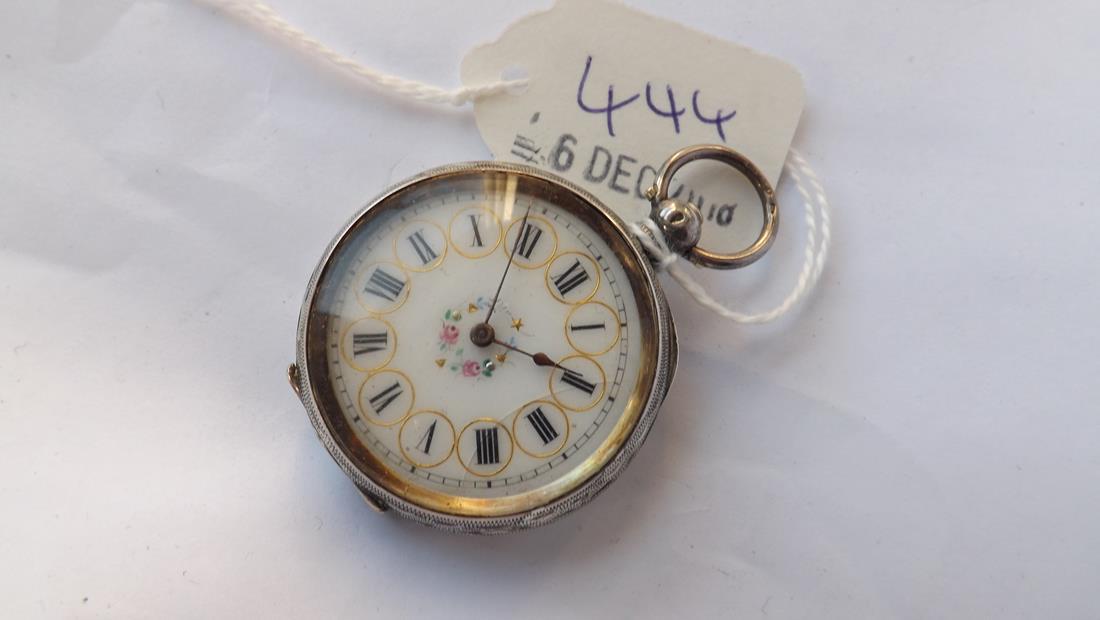 Silver Fob Watch With White Enamelled Dial
