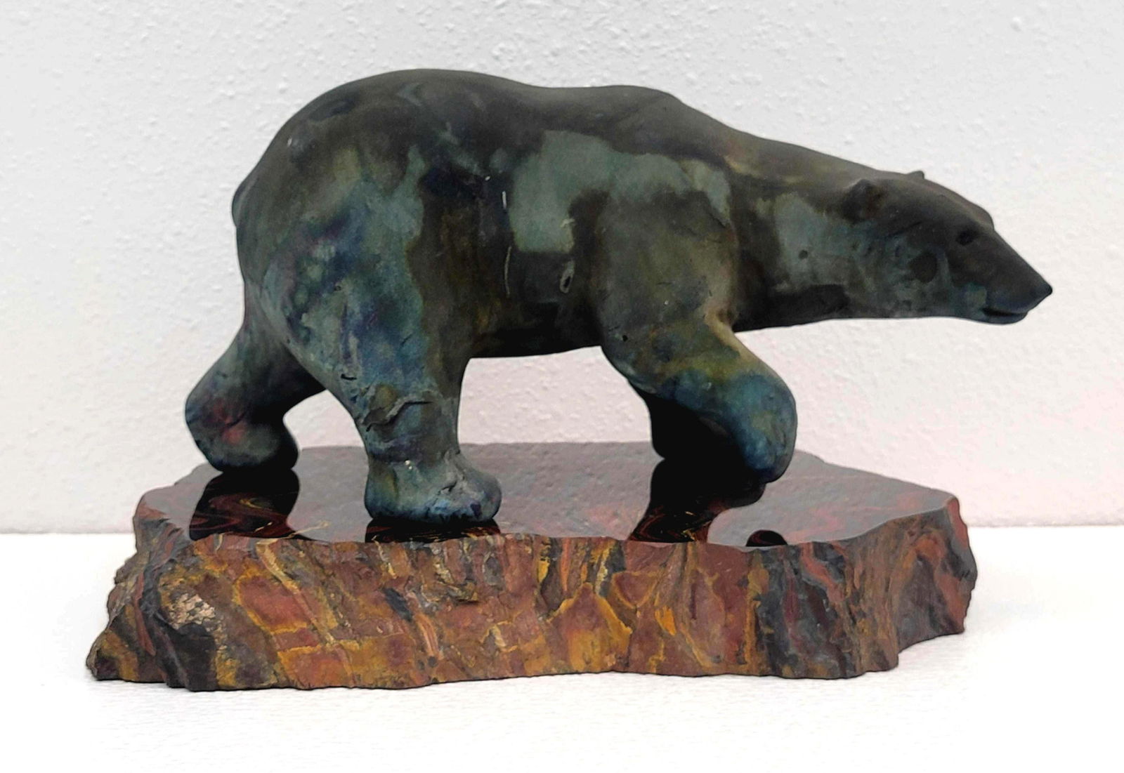 Raku Polar Bear On Tiger Iron Base