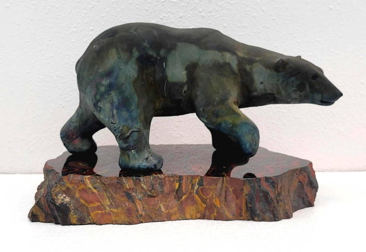 Raku Polar Bear On Tiger Iron Base