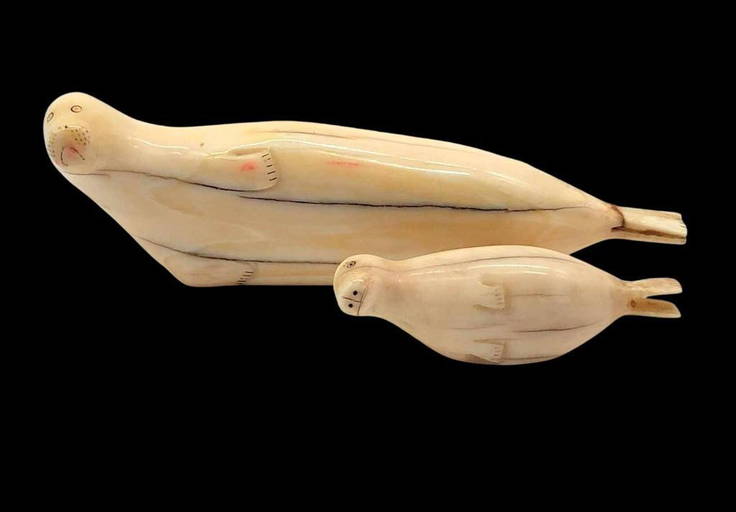 Early Yup'ik Walrus Tusk Seal Carvings