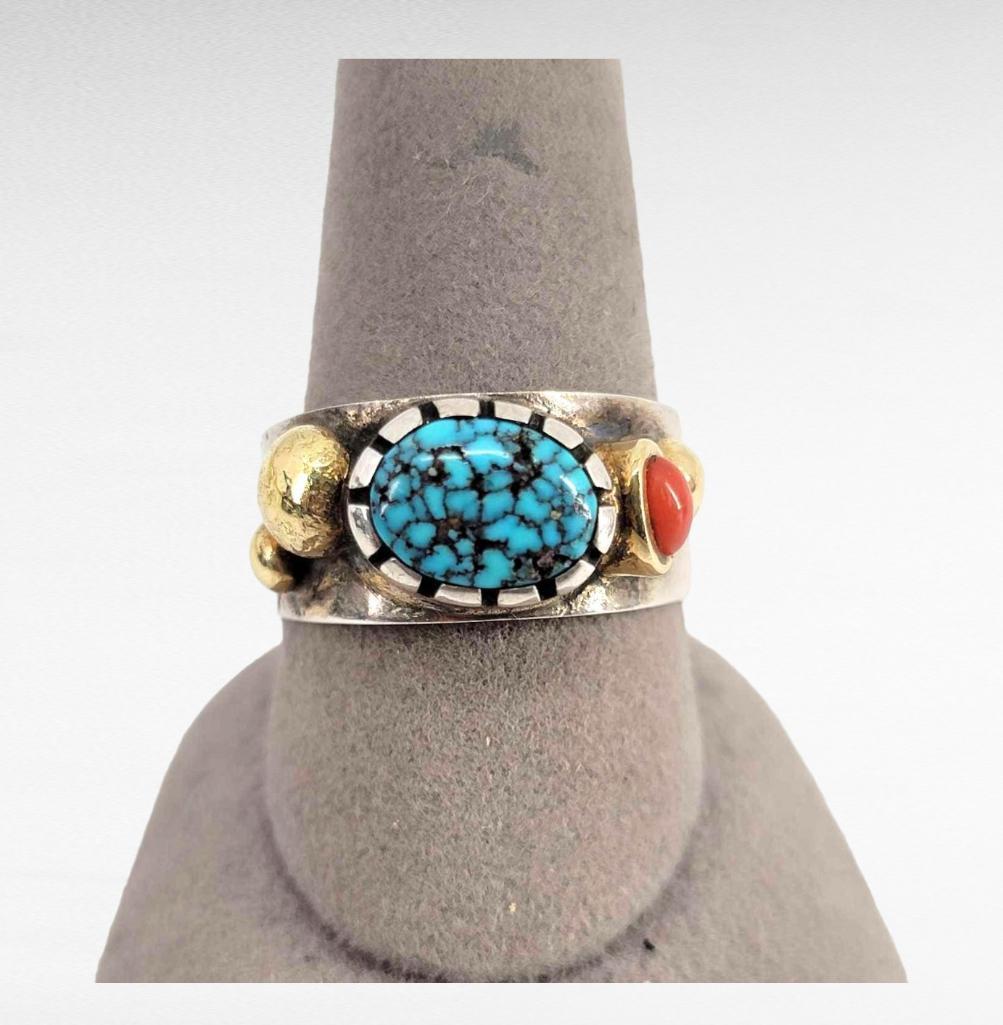 Charles Loloma Hopi Silver & Gold Hardstone Ring Auction