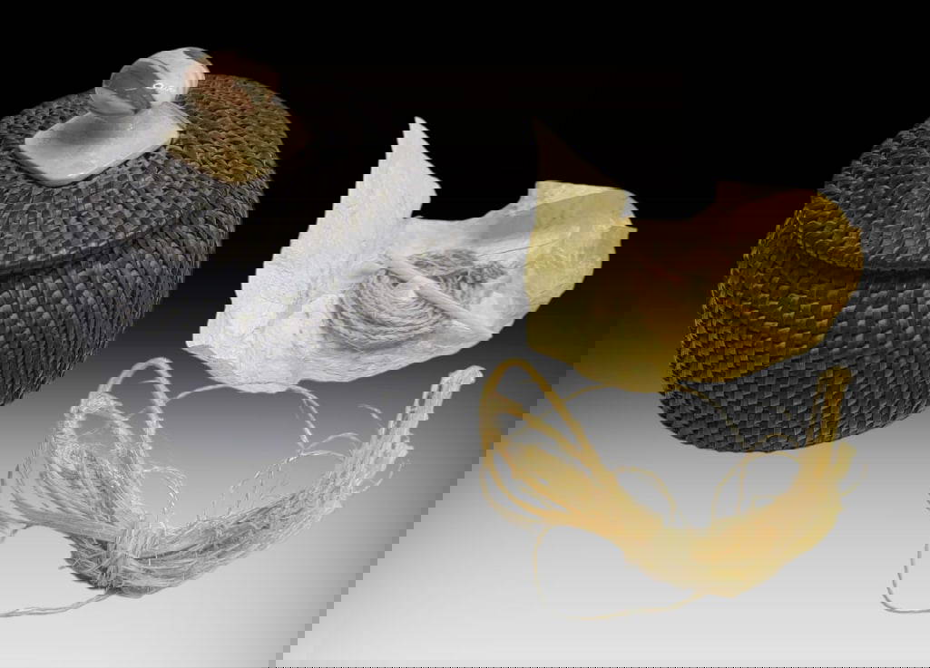 Baleen Basket W/ Sewing Needle & Sinew Auction