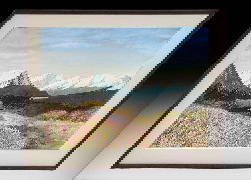 Charles Gause Original Watercolor Landscape Of A Log Ca Auction