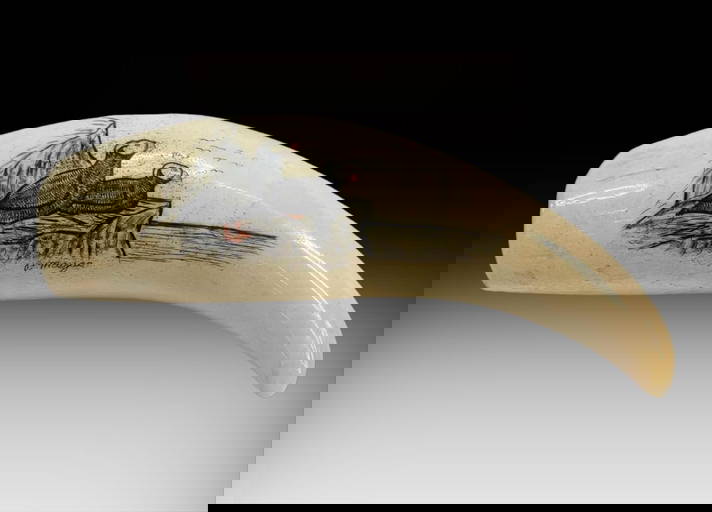 Peter Mayac Scrimshaw Whale Tooth Puffins & Whale